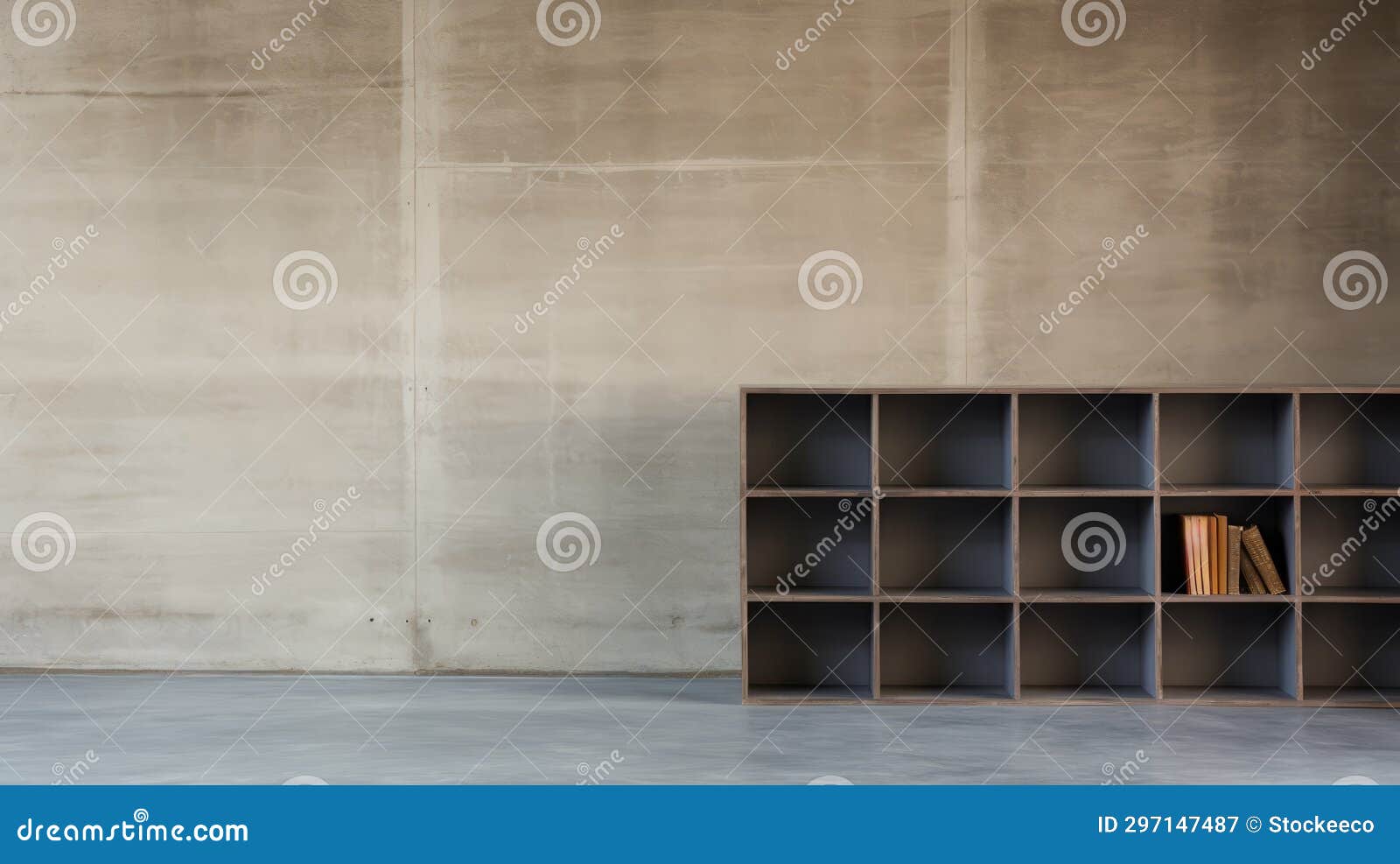 Minimalist Bookcase In Empty Brutalist Environment Stock Image ... Minimalist Bookcase In Empty Brutalist Environment Stock Image ...