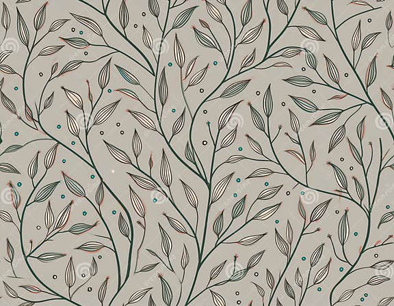 Minimalist Branches and Leaves Pattern Scattered Design on Neutral ...
