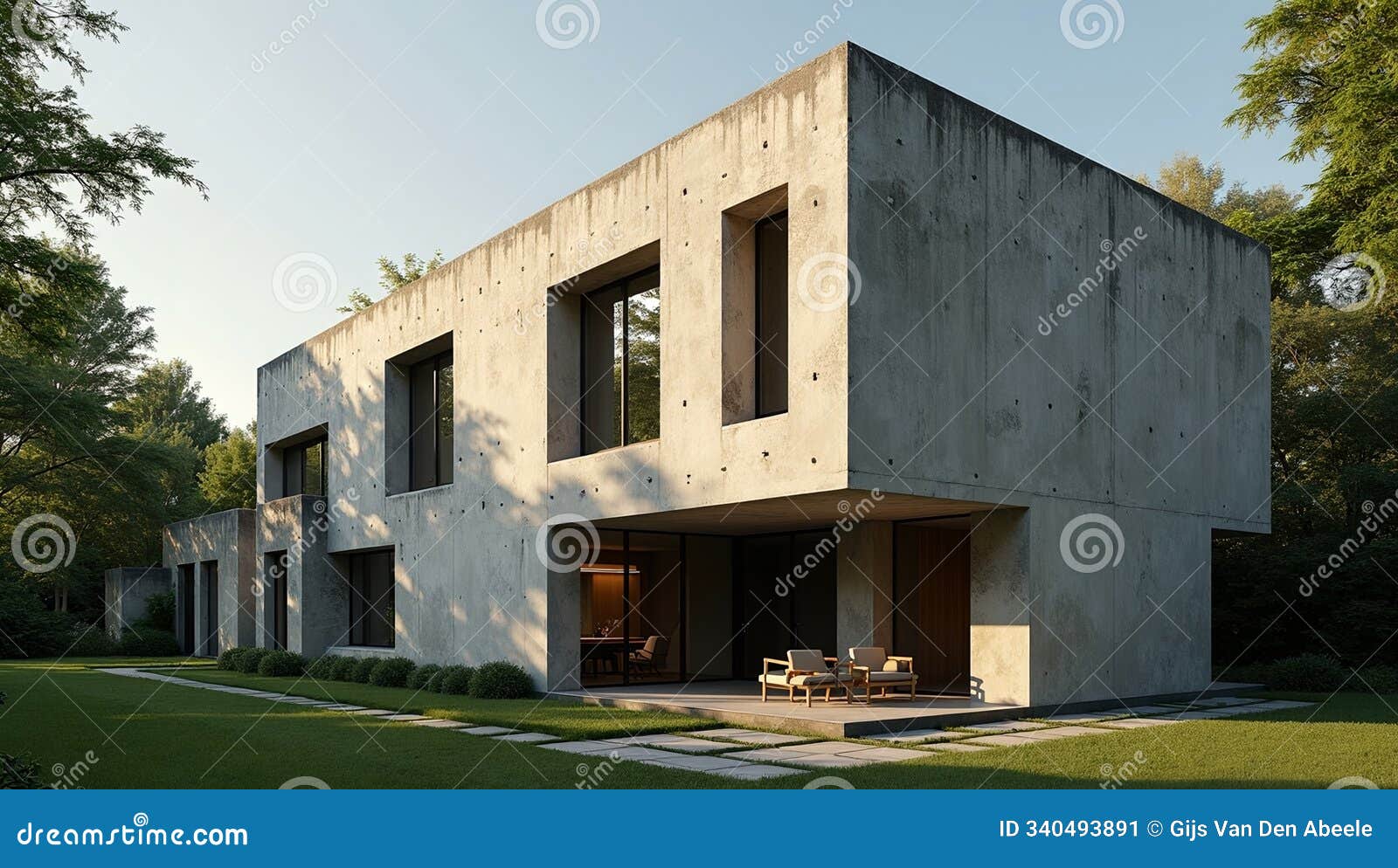 Minimalist Brutalist Concrete Building in Contrast with Greenery ...
