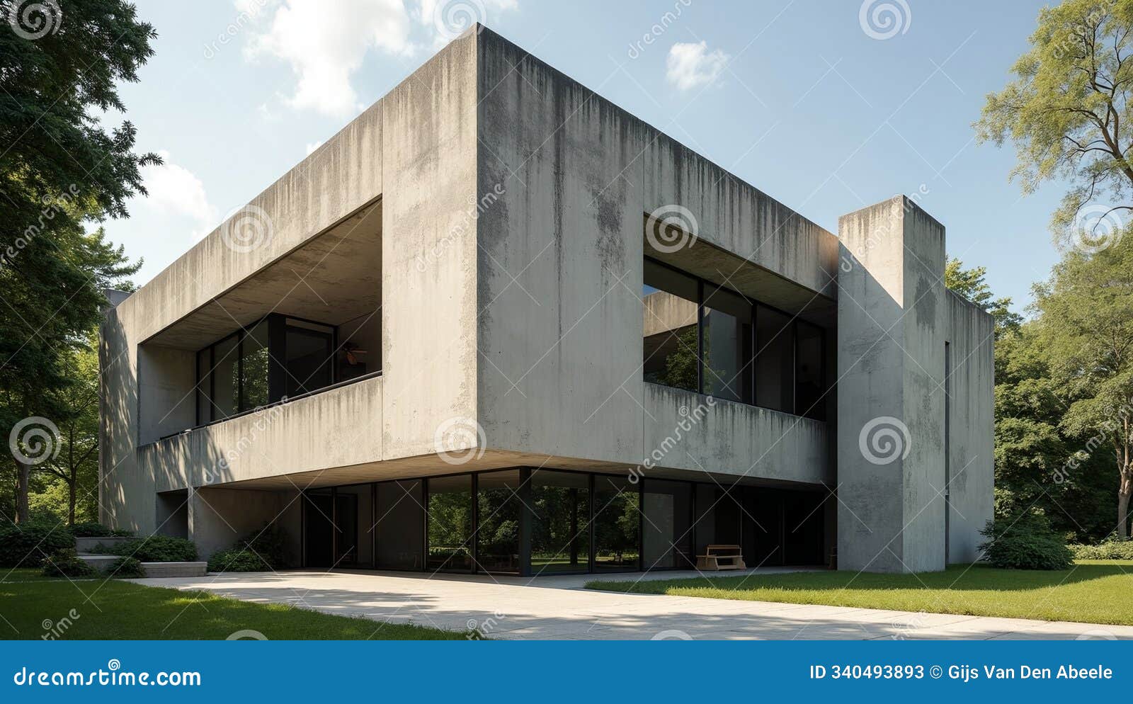 Minimalist Brutalist Concrete Building in Contrast with Greenery ...