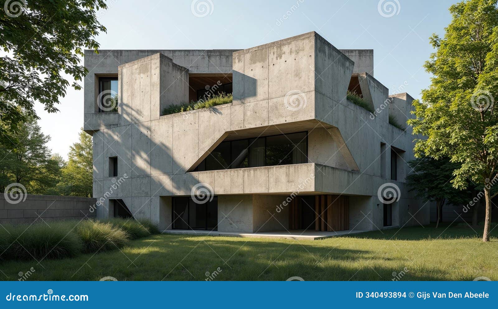Minimalist Brutalist Concrete Building in Contrast with Greenery ...