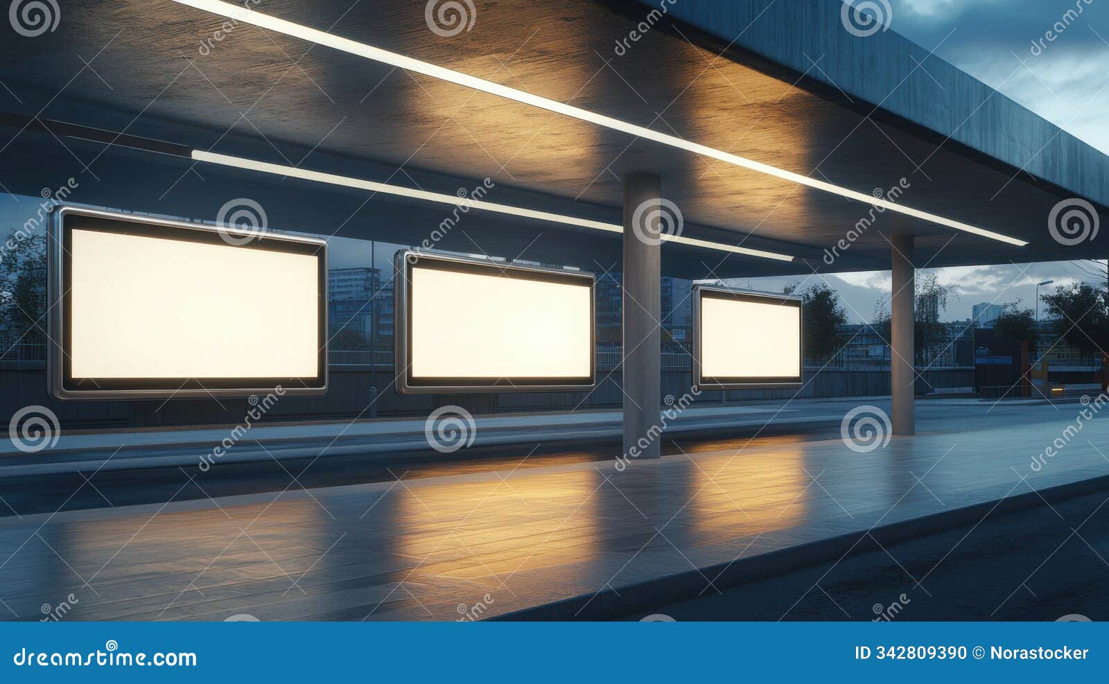 Minimalist Bus Station Mockup with Digital Billboards a Stock ...