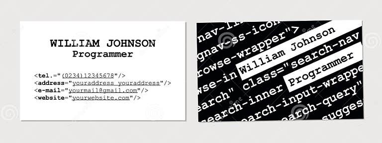 Minimalist Business Card Template For Programmer Coder It Geek Developer Vector Illustration