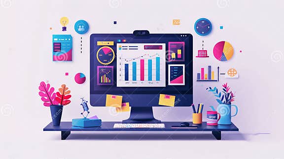 Minimalist Business Interface with Data Charts and Graphs on a Computer ...