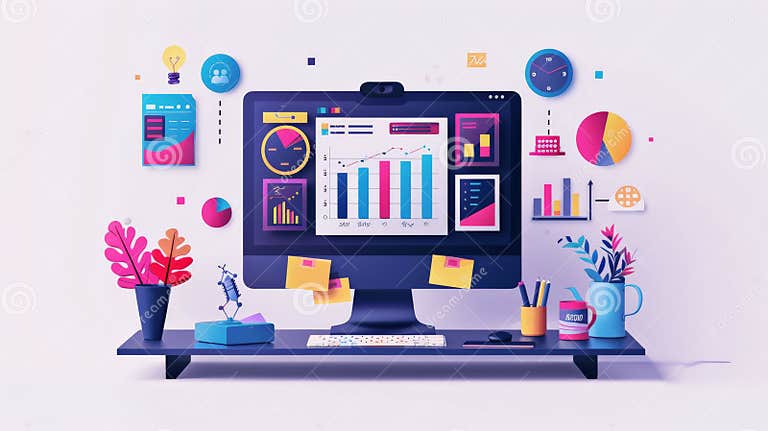 Minimalist Business Interface with Data Charts and Graphs on a Computer ...