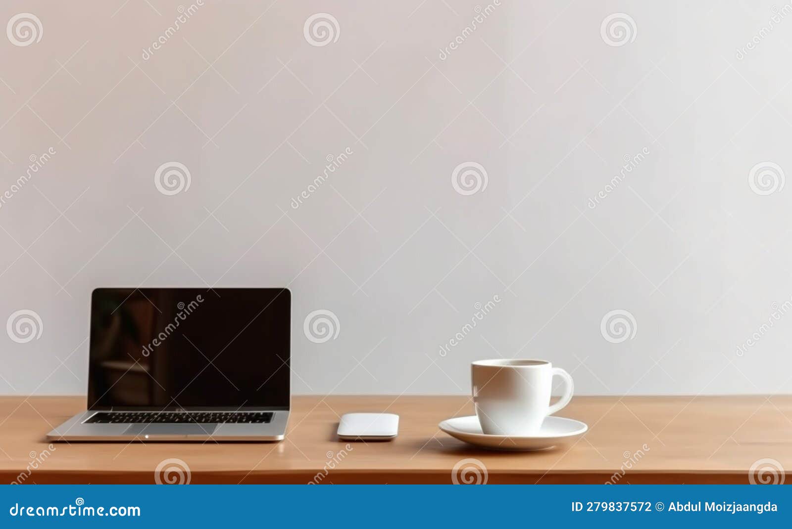 Minimalist Caf?? Table with Blank White Screen Laptop and Mobile Stock ...