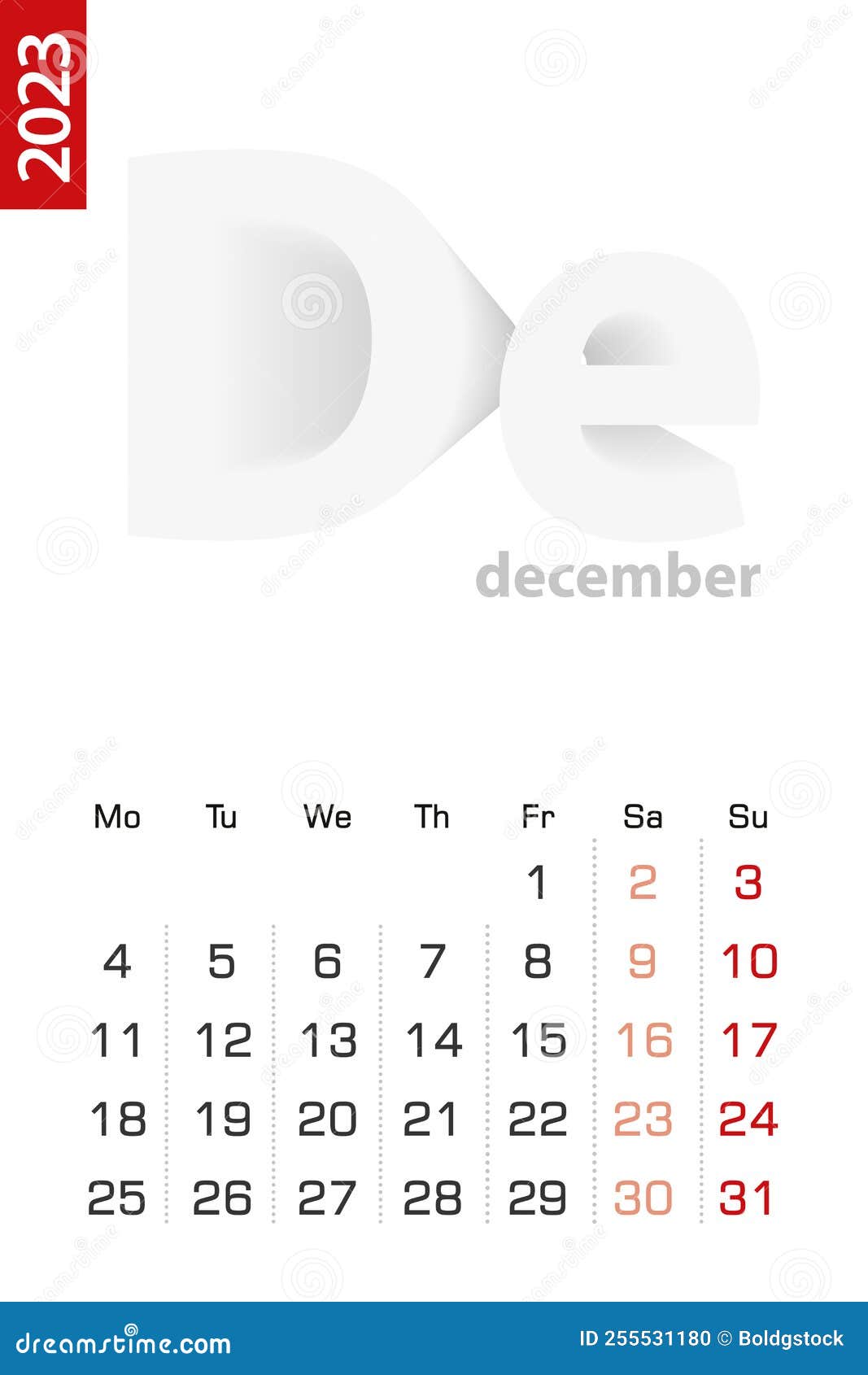 Minimalist Calendar Template for December 2023, Vector Calendar in ...