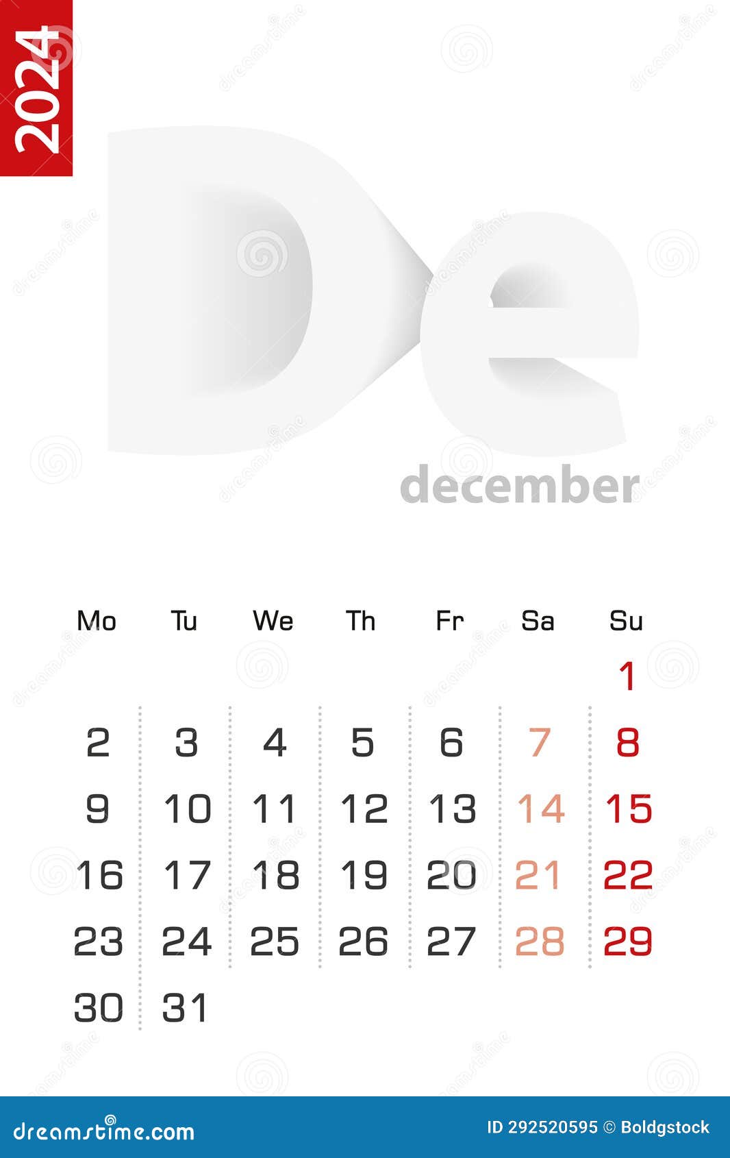 Minimalist Calendar Template for December 2024, Vector Calendar in ...