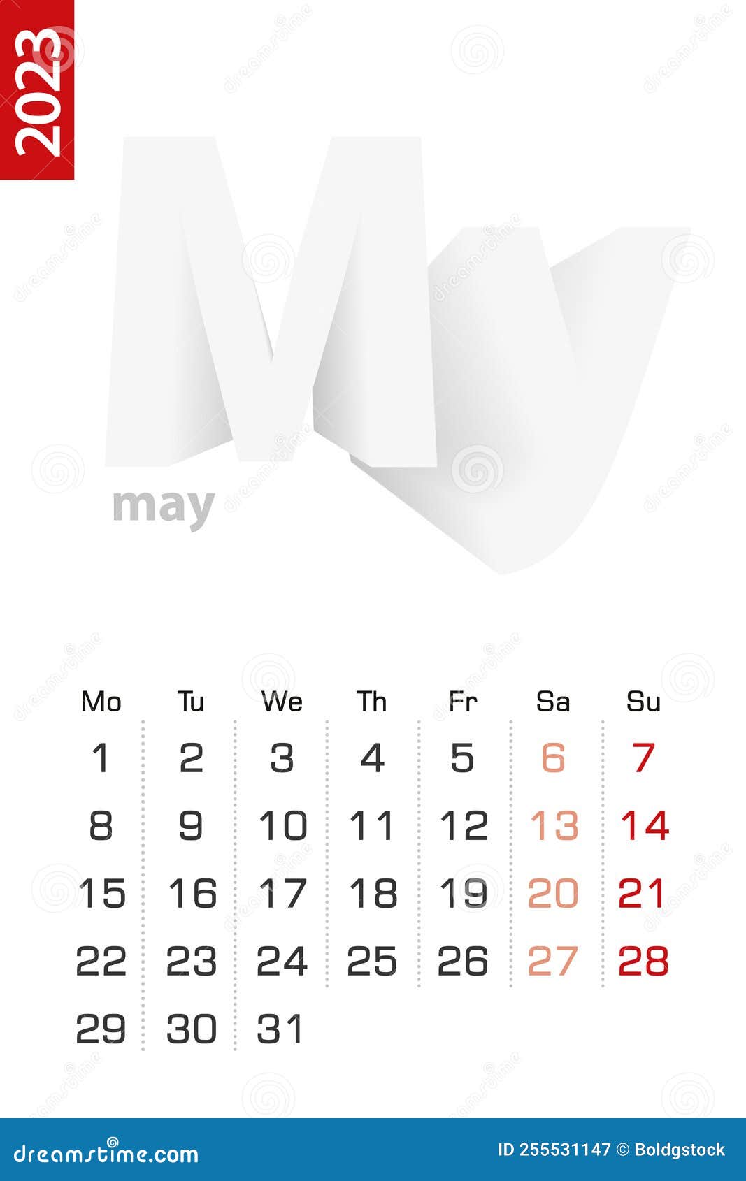Minimalist Calendar Template for May 2023, Vector Calendar in English ...