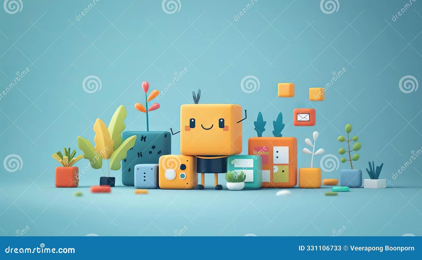 Minimalist Cartoon Character with Coding Blocks, Clean and Simple ...