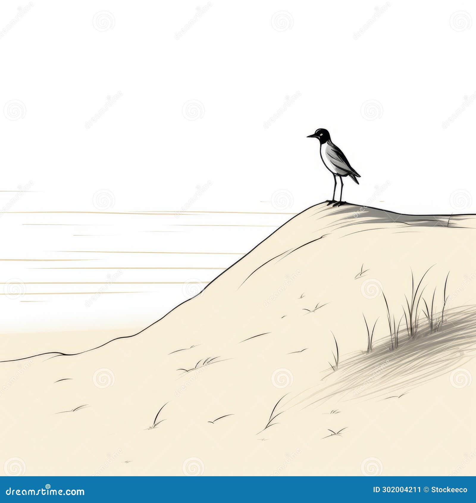 Minimalist Cartooning: Lone Bird on a Dune Stock Illustration ...