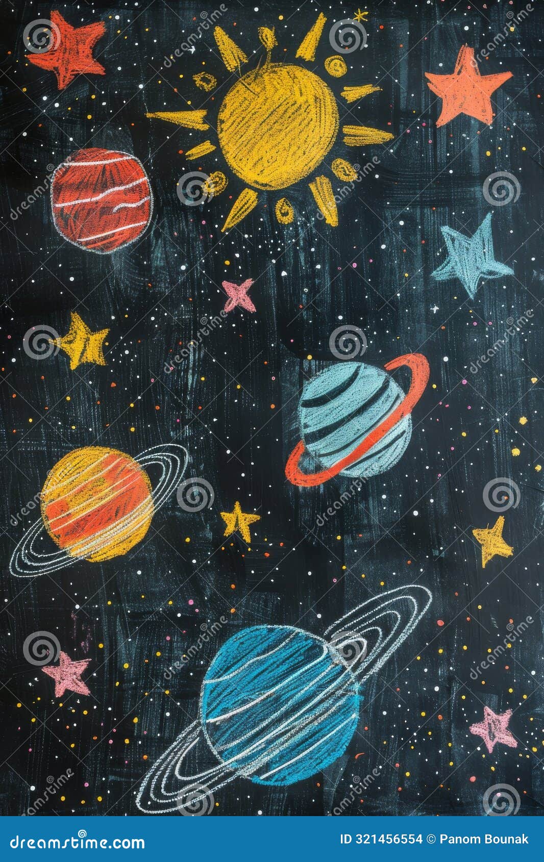 Minimalist Chalk Drawing of a Celestial Landscape on Black Paper ...