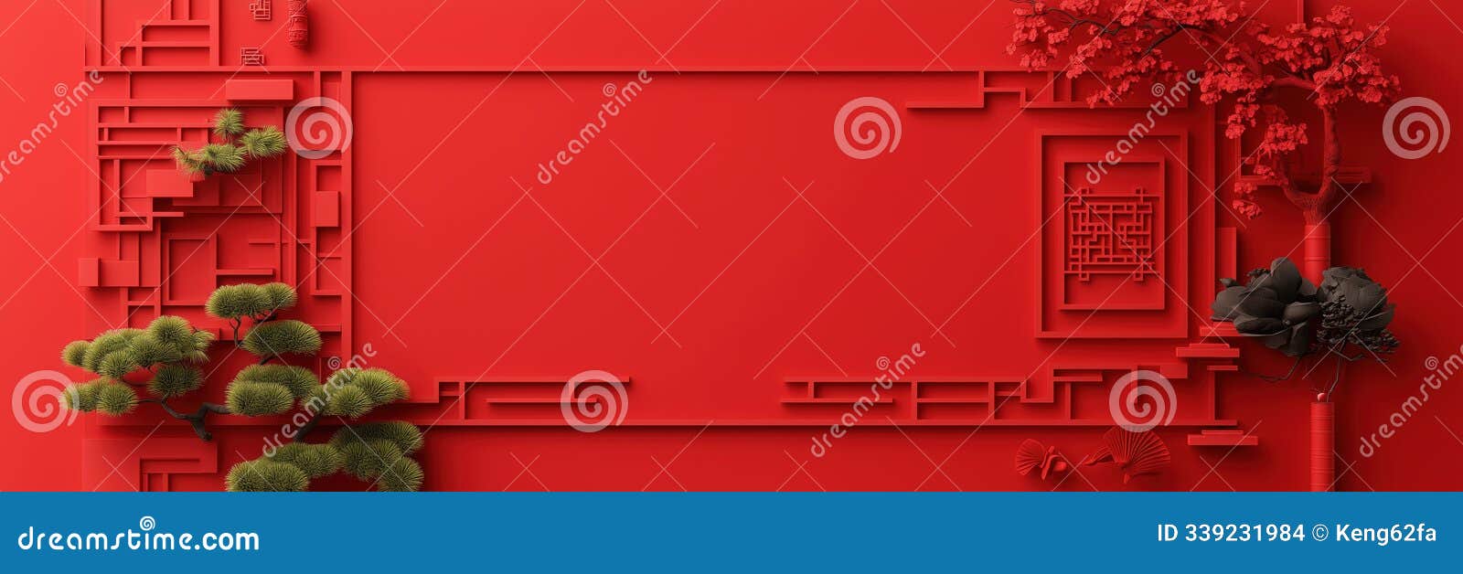 Minimalist Chinese Pattern with Traditional Elements on Red Background ...