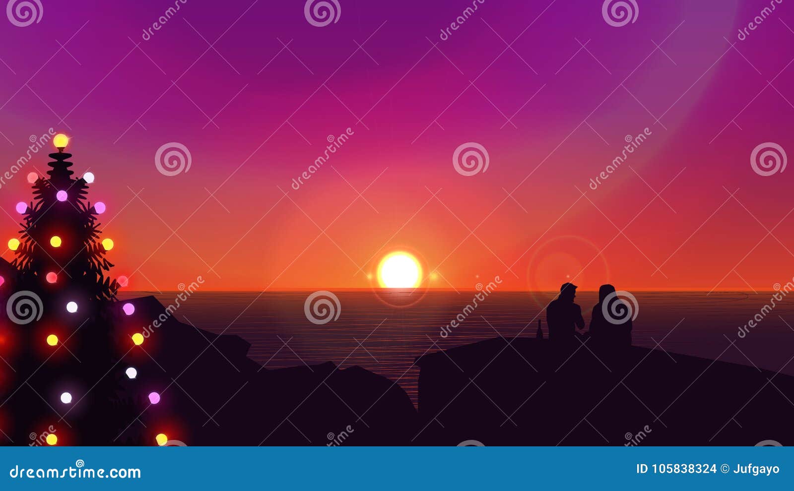 Minimalist Christmas Sunset Beach Vector Landscape Stock Vector ...