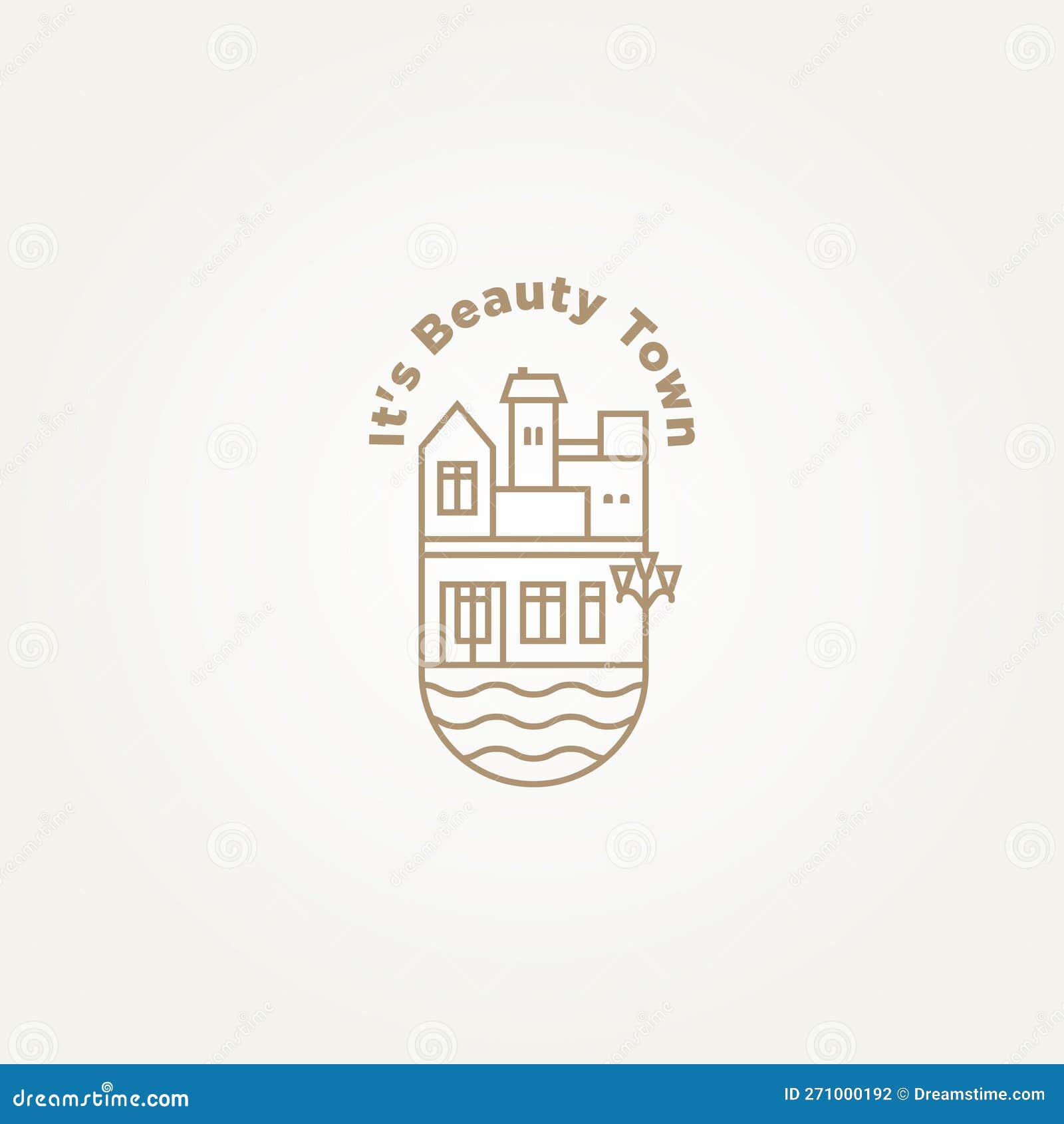 Minimalist Classic Town and Flat Buildings with River Emblem Logo ...