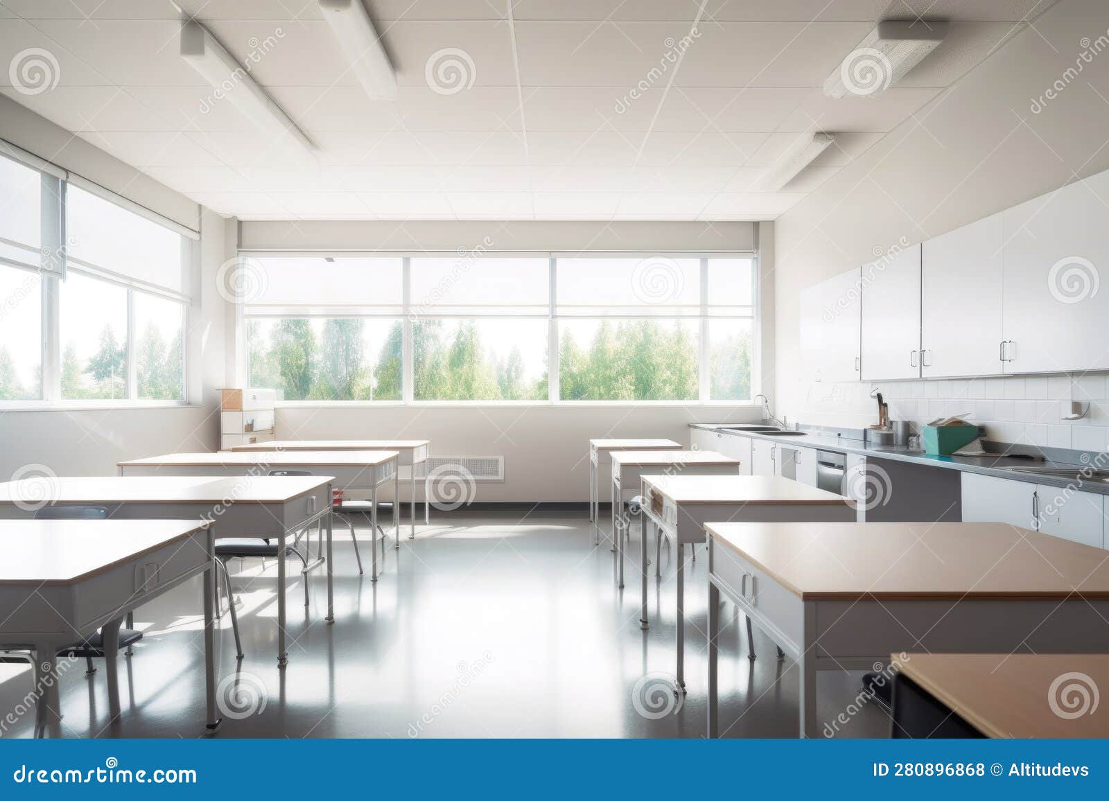 Minimalist Classroom with Clean Lines, Natural Light, and Blur of ...