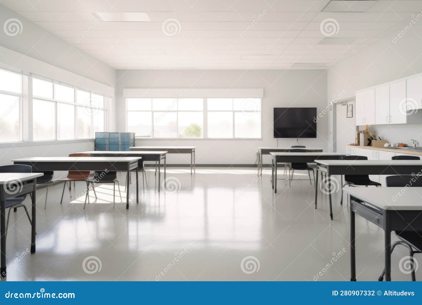 Minimalist Classroom with Clean Lines, Natural Light, and Blur of ...