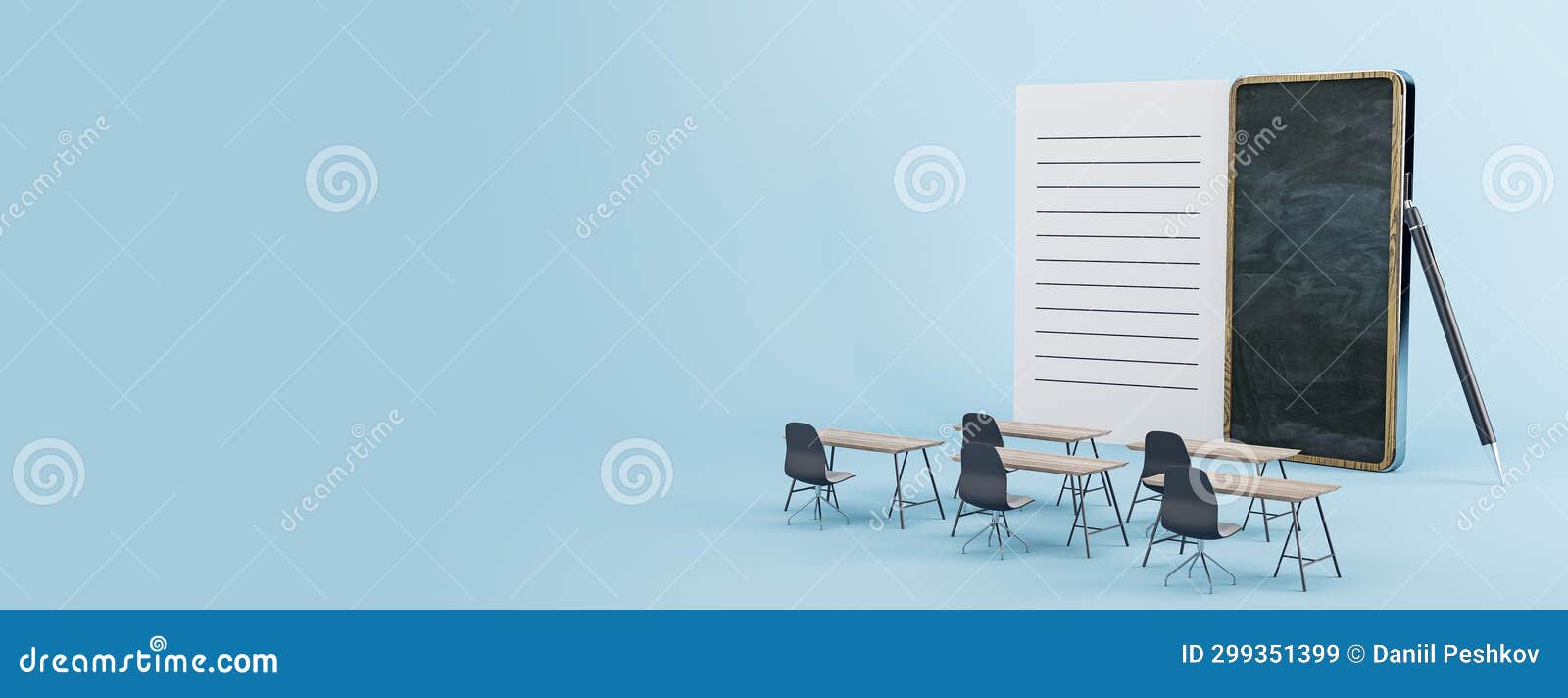 Minimalist Classroom Setup with Large Notepad and Chalkboard, Learning ...