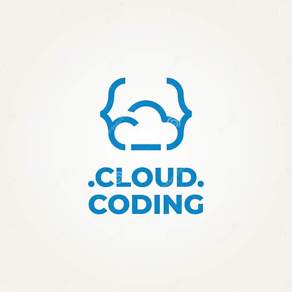 Minimalist Cloud Coding Line Art Label Logo Vector Illustration Design. Simple Modern Coding ...