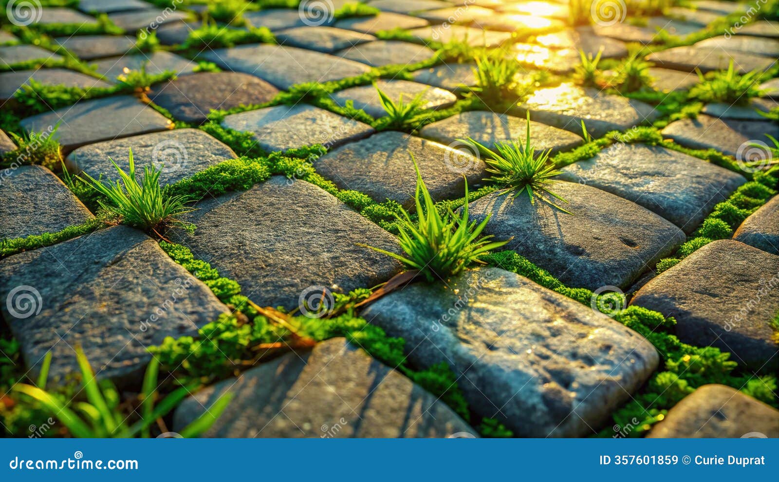 Minimalist Cobblestone Pathway with Interstitial Green Grass a TopDown ...