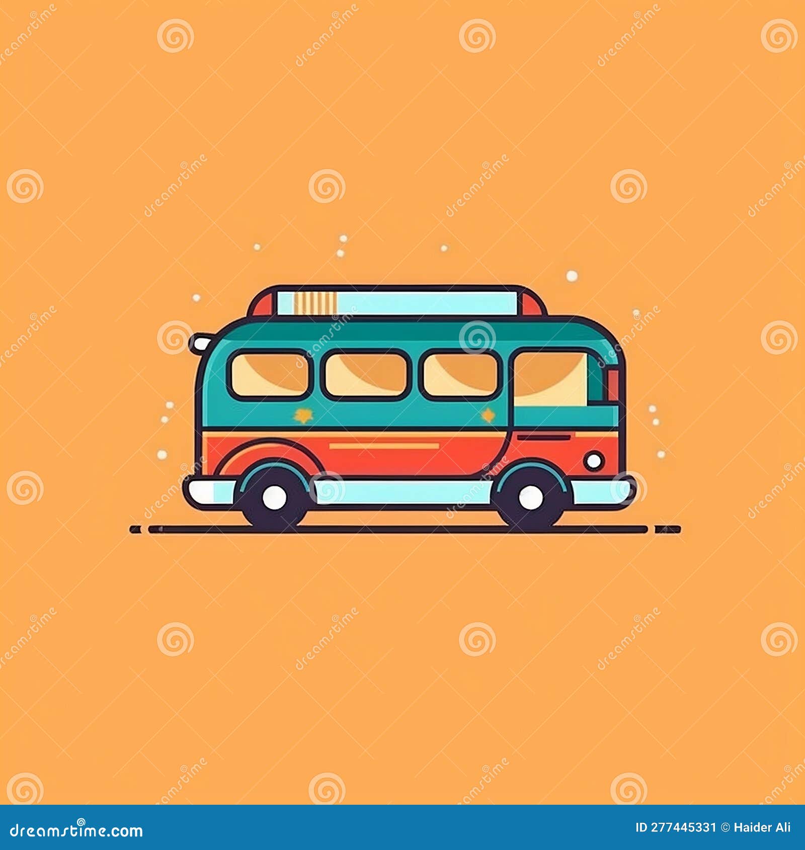 Minimalist Comic-Style Flat Design Icon of a Decorated Bus for Logos ...