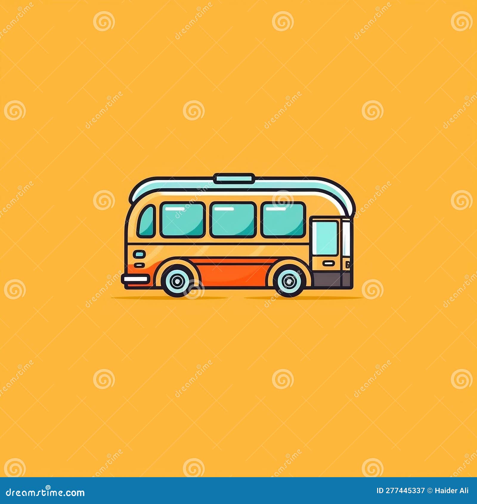 Minimalist Comic-Style Flat Design Icon of a Decorated Bus for Logos ...