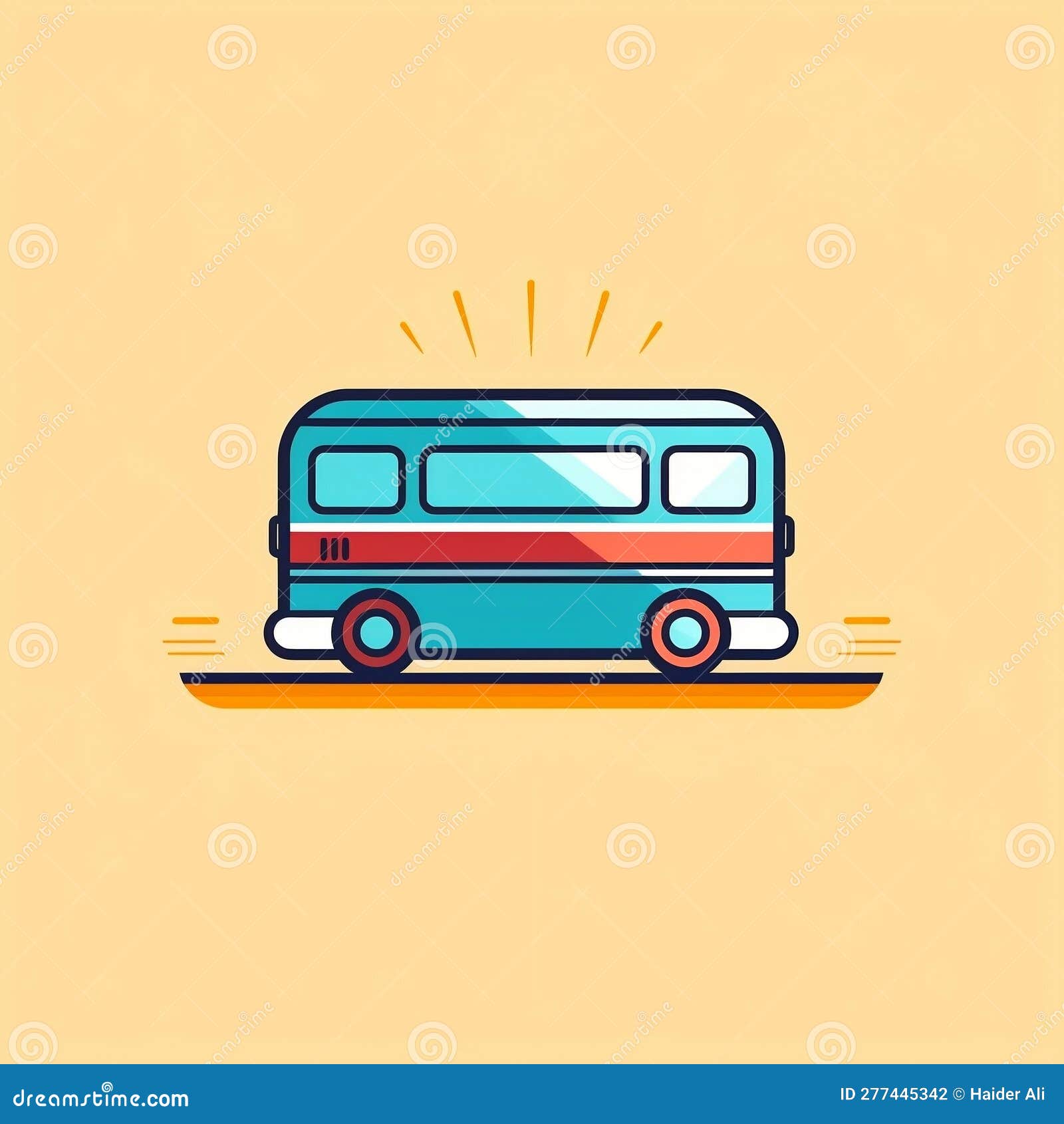 Minimalist Comic-Style Flat Design Icon of a Decorated Bus for Logos ...