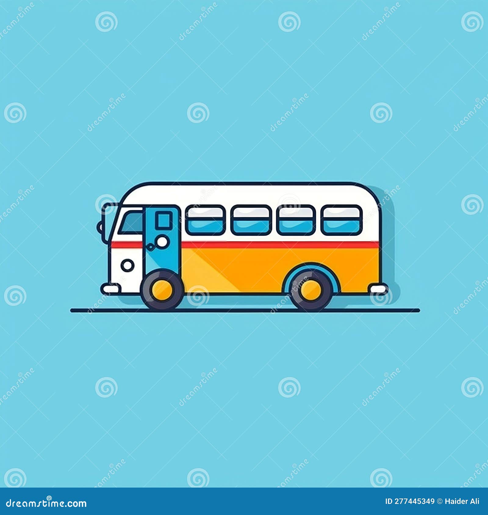 Minimalist Comic-Style Flat Design Icon of a Decorated Bus for Logos ...