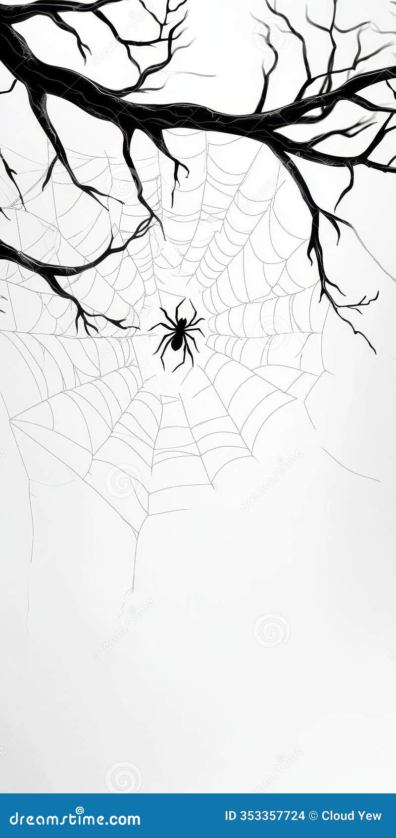Dark Spider Web with Arachnid Against Minimalist White Background Stock ...