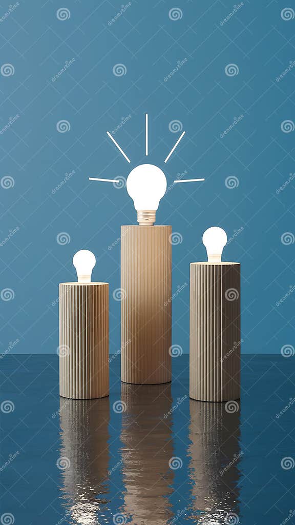 Minimalist Composition with Three Cylinders and Light Bulb Emitting ...