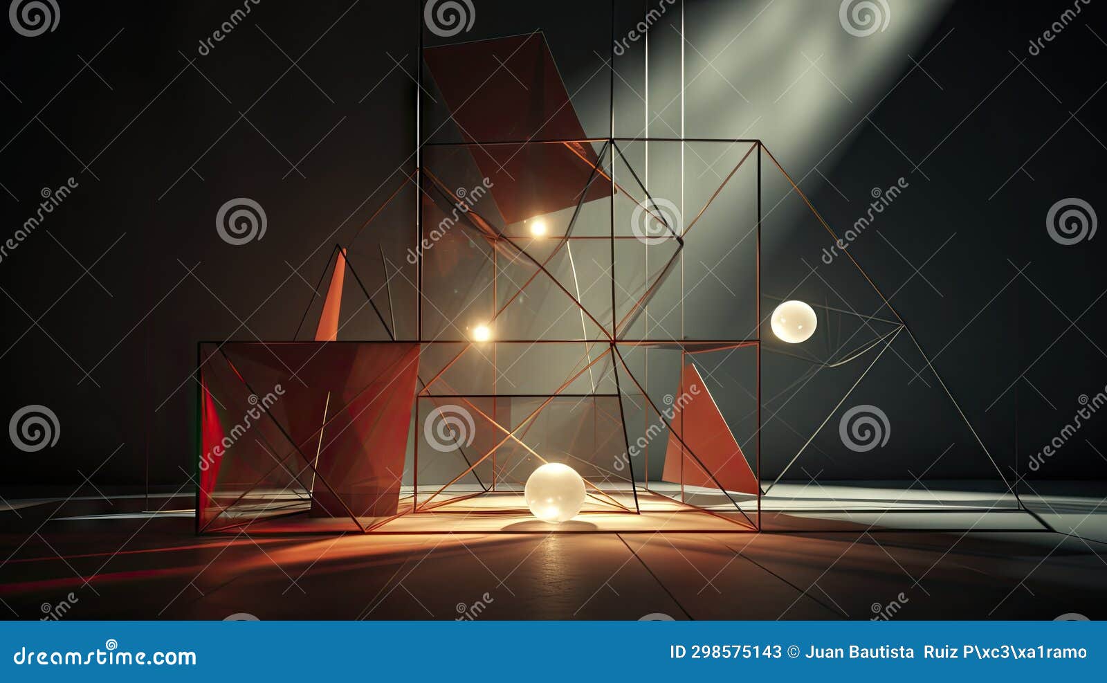 Minimalist Composition with Wooden Triangles and Metallic Sphere in a ...