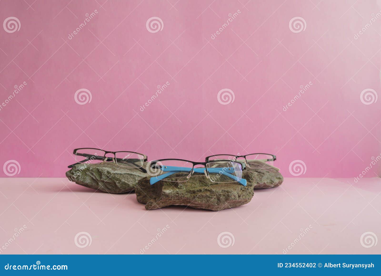 Minimalist Concept Idea. Half Frame Square Glasses on Stone on Pink ...
