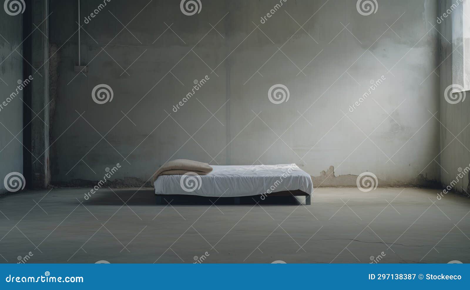 Minimalist Conceptual Bedroom with Empty Bed in Brutalist Environment ...