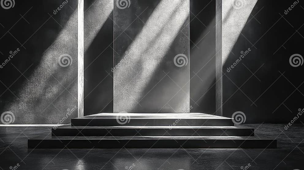 Minimalist Concrete Platform with Dramatic Lighting - 3D Rendered Scene ...