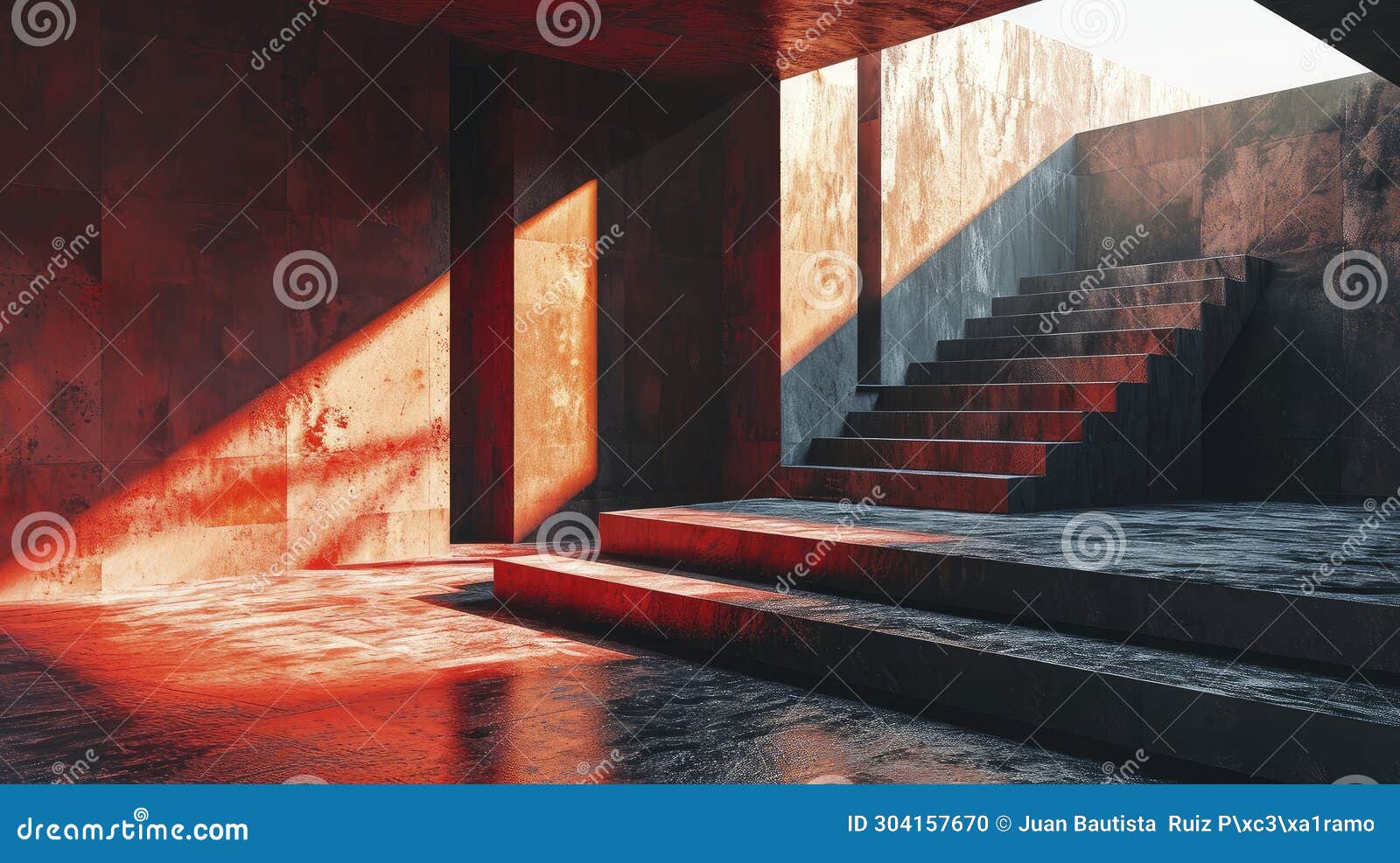 A Minimalist Concrete Staircase Bathed in Natural Light, Creating a ...