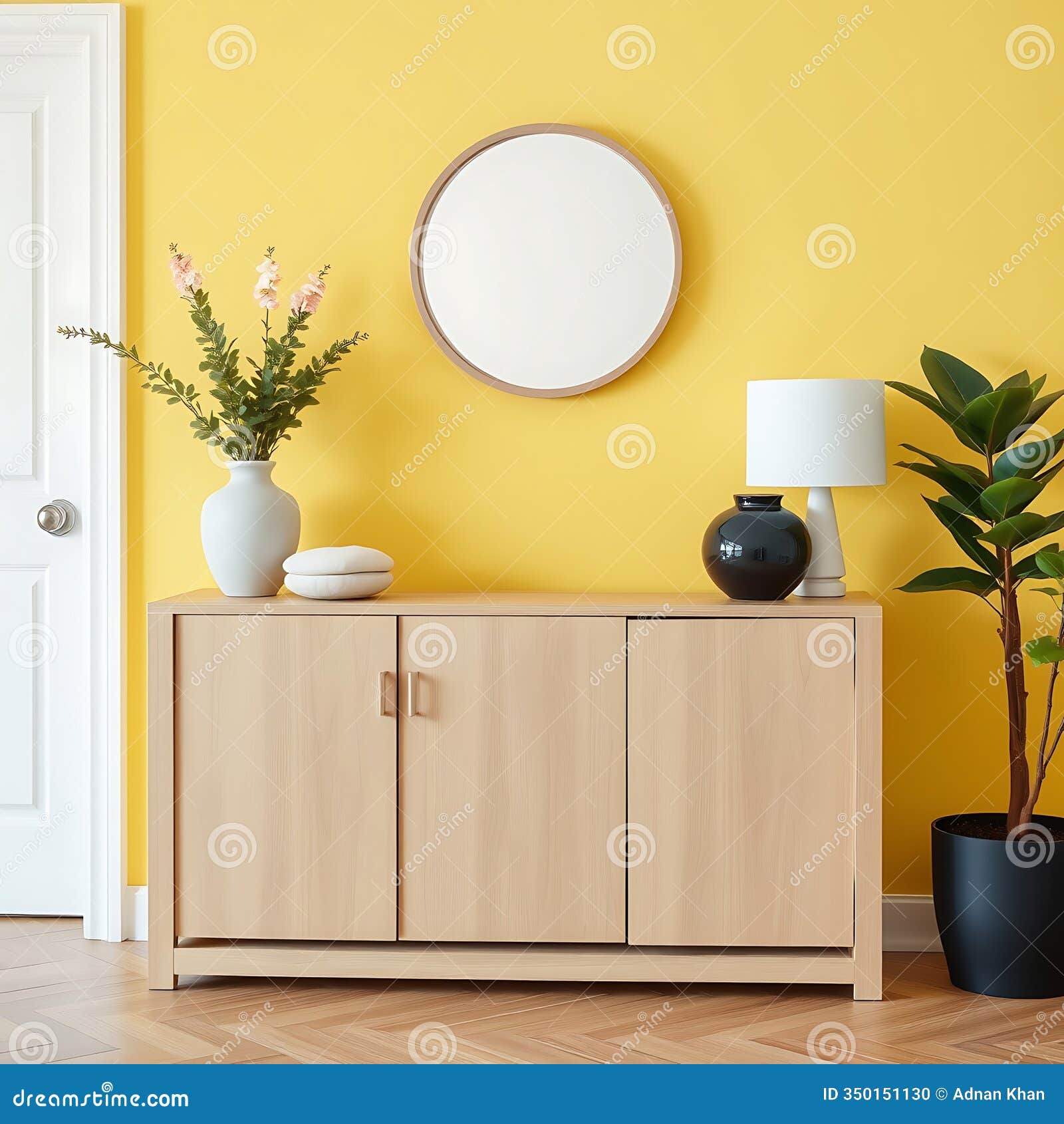Minimalist Console Table With Planters And Vases Royalty-Free Stock ...