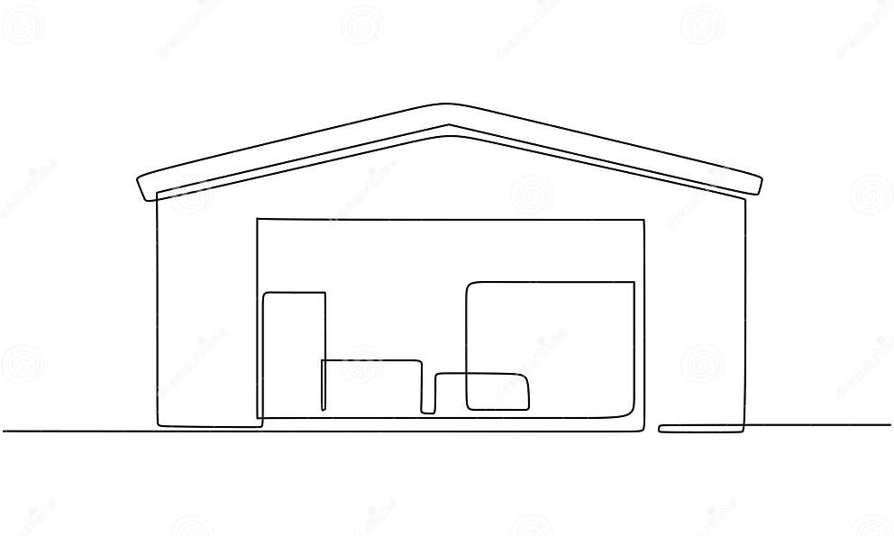 Minimalist Continuous Line Drawing of a Warehouse for Storage ...