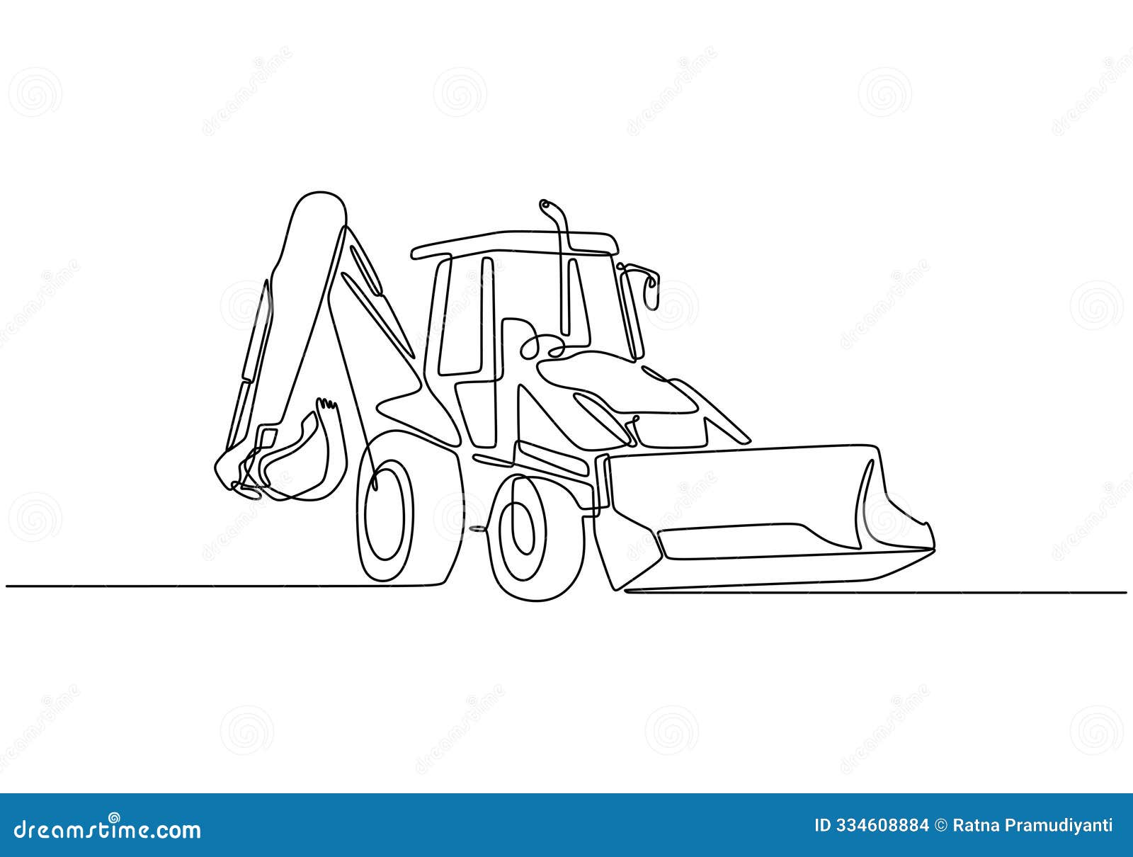 Minimalist Continuous Line Drawing of a Wheel Backhoe Loader ...