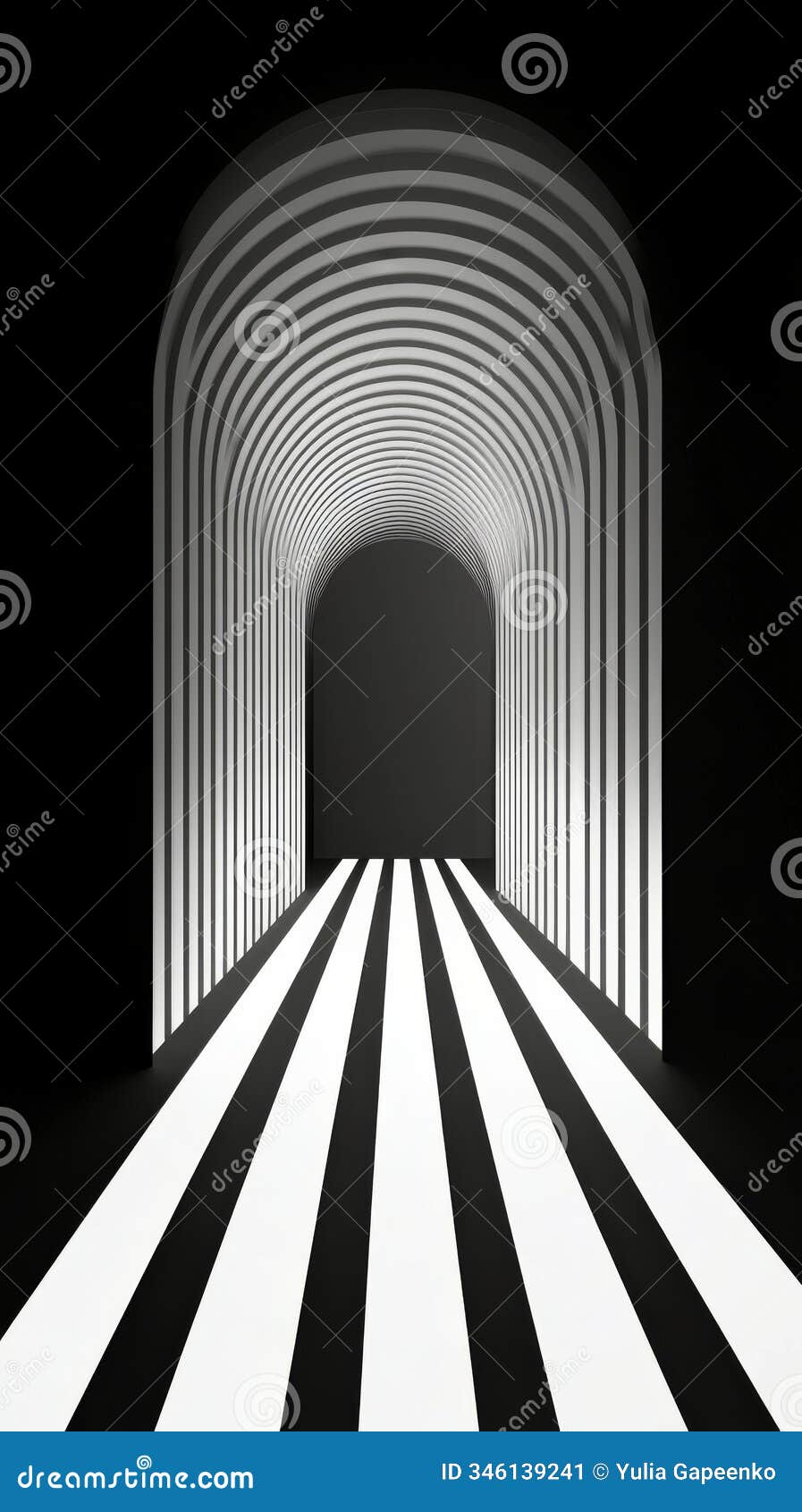 A Minimalist Corridor with Bold Stripes and Arched Ceiling Design in ...