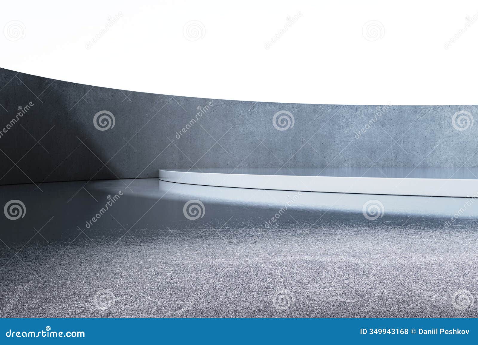 Minimalist Curved Concrete Wall with Raised White Platform and Smooth ...