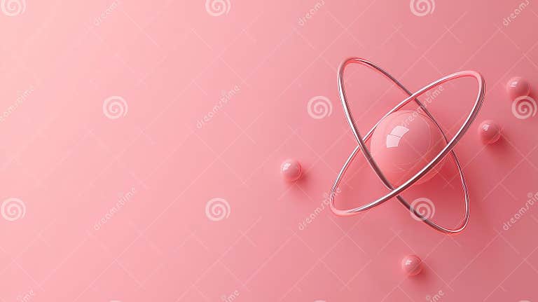 Minimalist 3D Banner Featuring Atom Model on Solid Background Stock ...