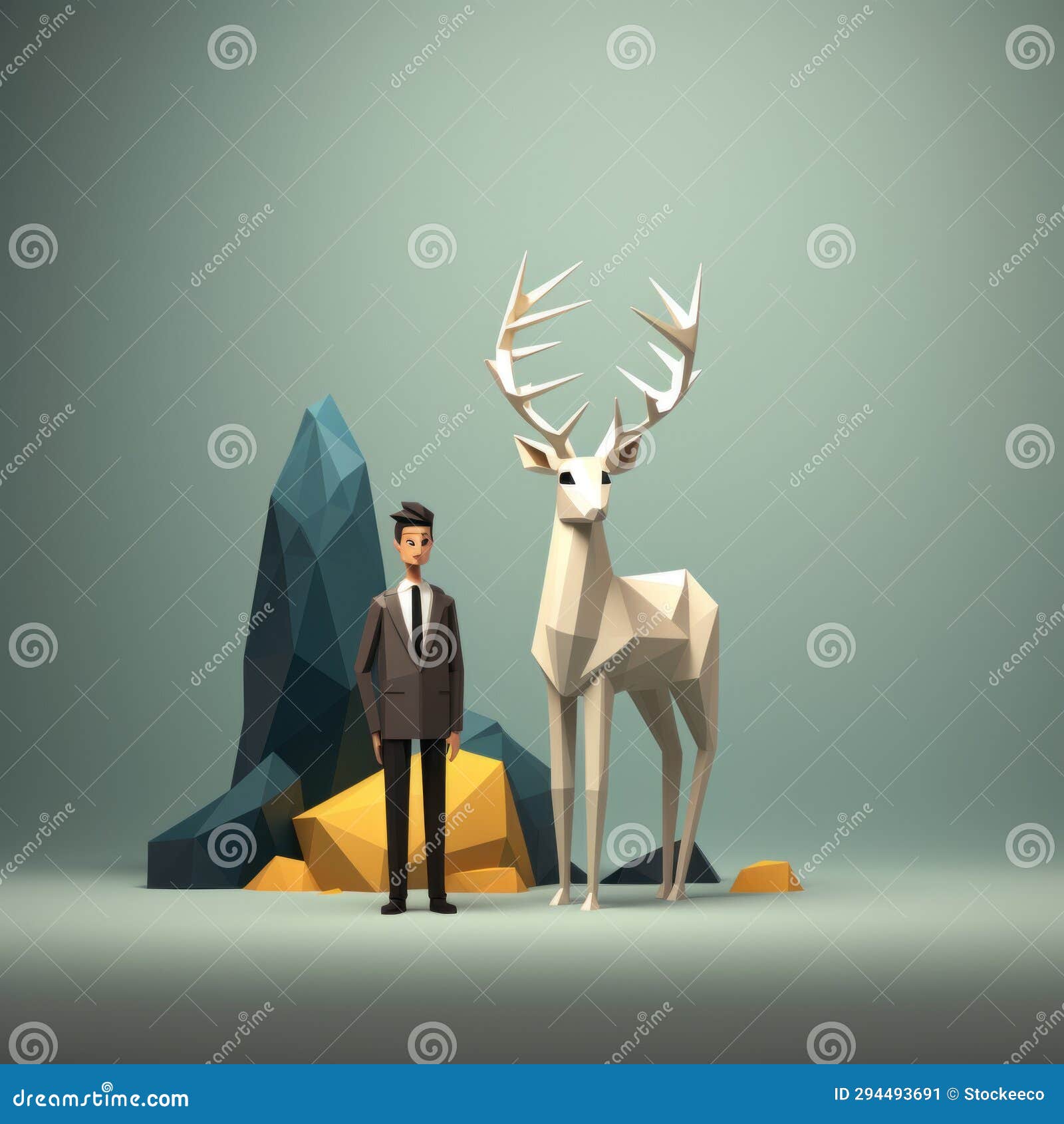 Minimalist 3d Character: Deer and Daniel with Triangular Base Stock ...