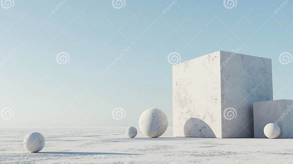 Minimalist 3D Composition of Oversized Cube and Tiny Spheres on a Vast ...