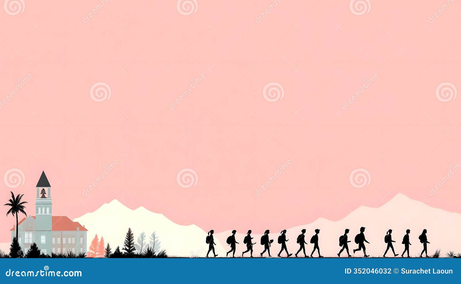 Minimalist 2D Illustration of College Campus with Students Walking ...
