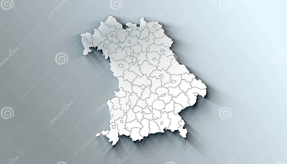 Minimalist 3D Map of Bavaria Germany Administrative with District ...