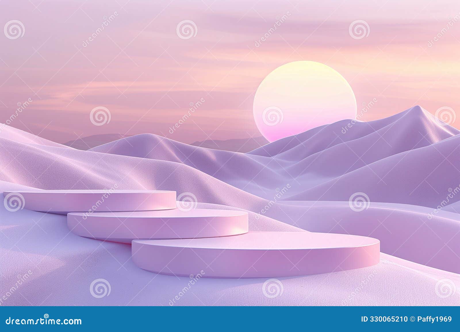 Minimalist 3D Platforms in Pastel Desert Landscape at Sunset. Product ...