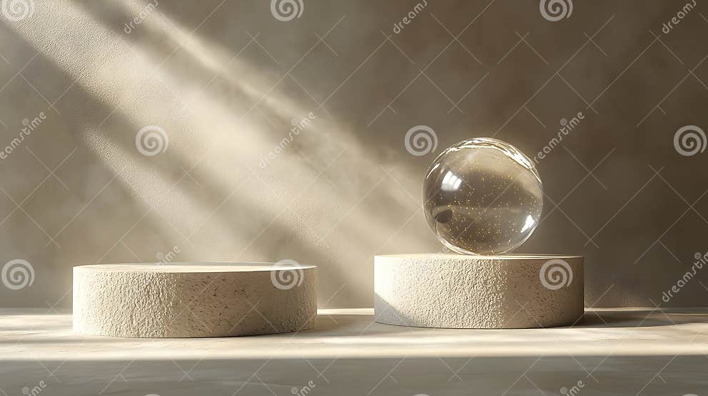 Minimalist 3D Render with a Glass Sphere on a Platform Stock ...