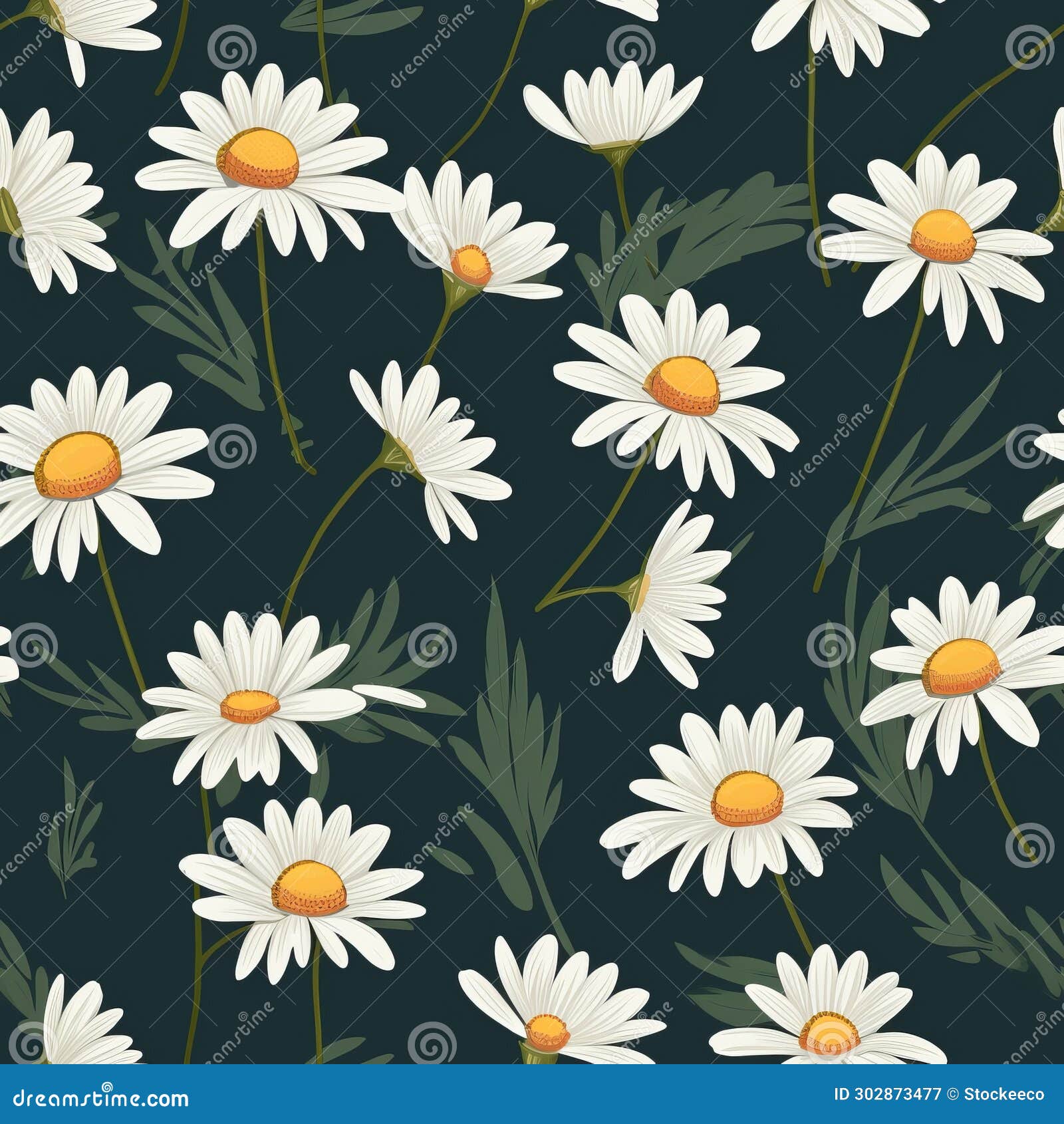 Minimalist Daisy Vector Pattern with Green Leaves - Seamless Design ...