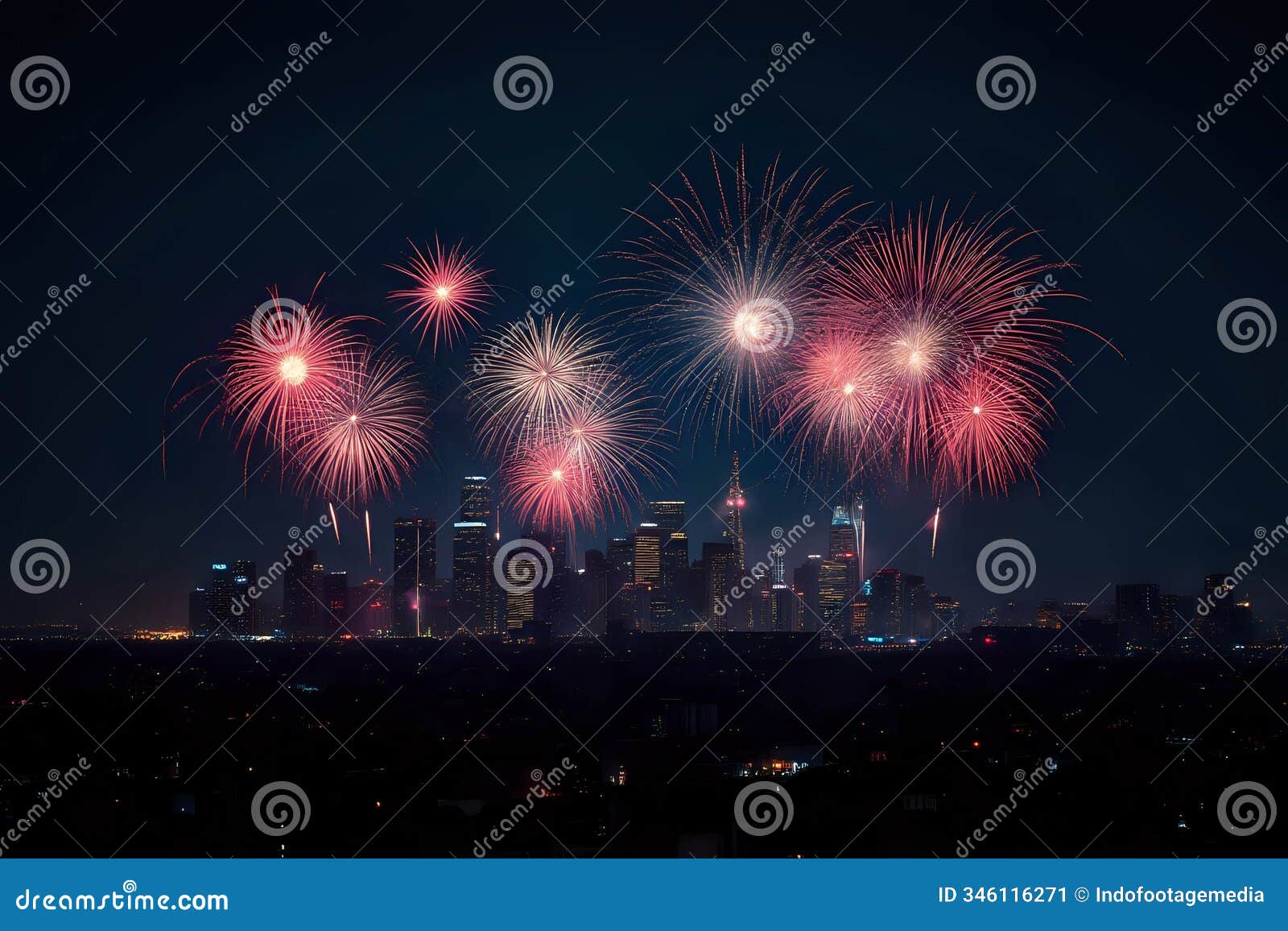 A Minimalist Dark Background with Colorful Fireworks Exploding Over a ...