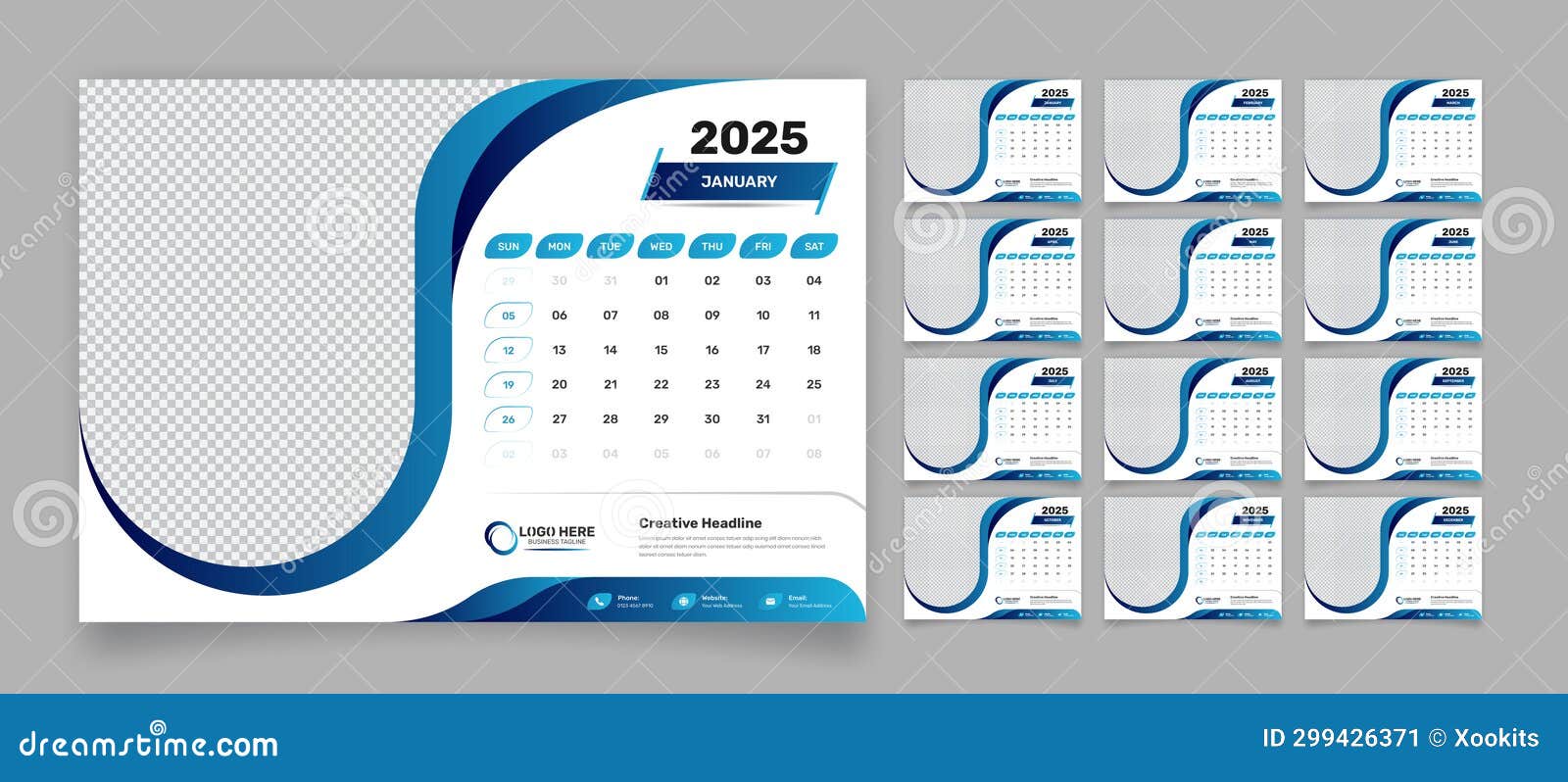 Minimalist Dark Blue Desk Schedule Template Set for 2025 with Accurate ...